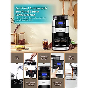 10-Cup Drip Coffee Maker, Brew Automatic Coffee Machine with Built-In Burr Coffee Grinder, Programmable Timer Mode and Keep Warm Plate, 1.5L Large Capacity Water Tank, Removable Filter Basket, 900W