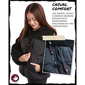 CANADA WEATHER GEAR Girls' Jacket - Sherpa Lined Puffer Coat with Hood (Size: 4-16), Size 7-8, Black