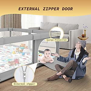 Baby Playpen Baby Playard, Playpen for Babies and Toddlers with Gate, 50x50 Baby Fence, Sturdy Safety Playpen, Indoor & Outdoor Kids Activity Center（with Mat）