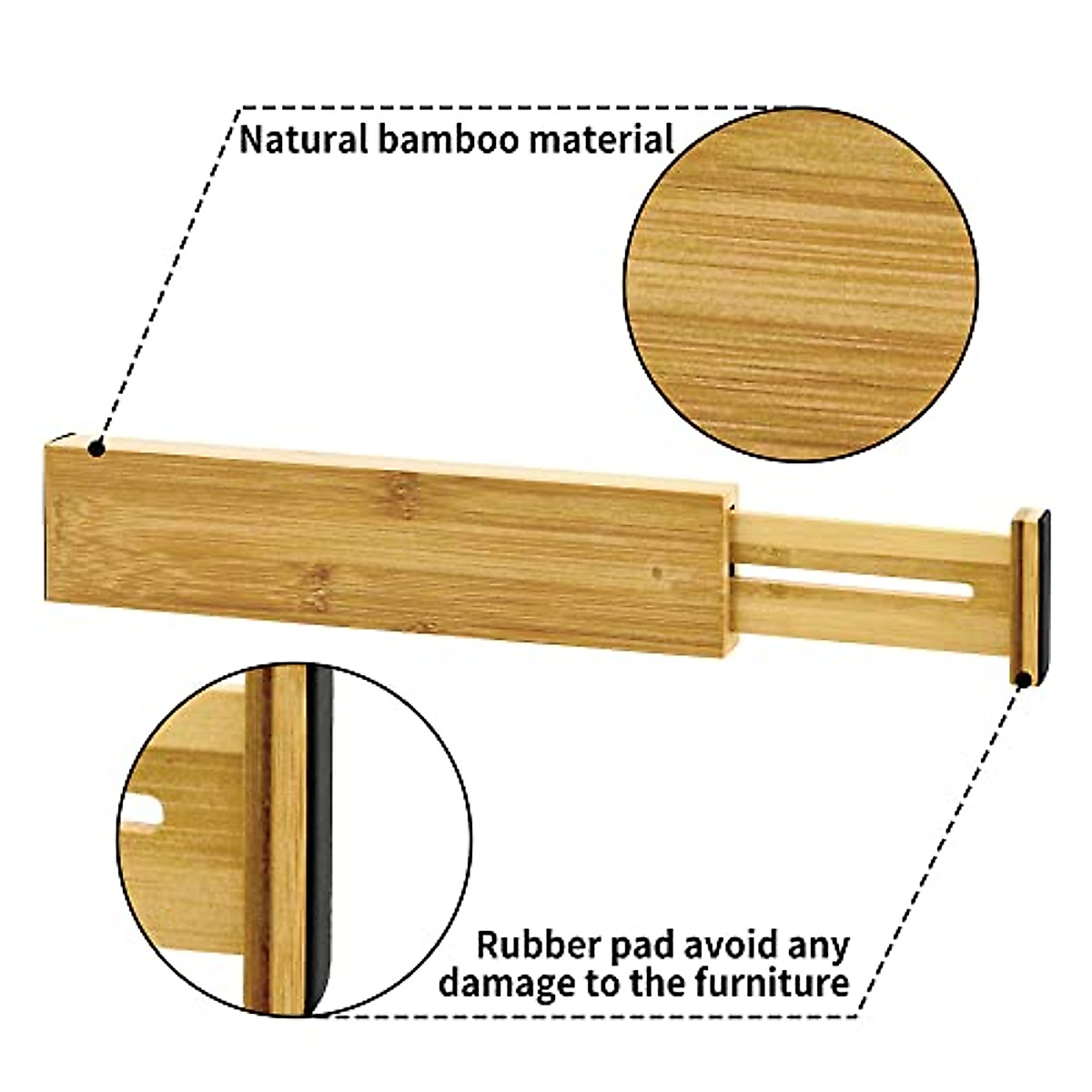 EcoFives Bamboo Separators, Expandable Drawer Divider, Adjustable Spring Loaded Drawer for Kitchen, Dresser, Bedroom, Baby Drawer, Bathroom & Office, Set of 8