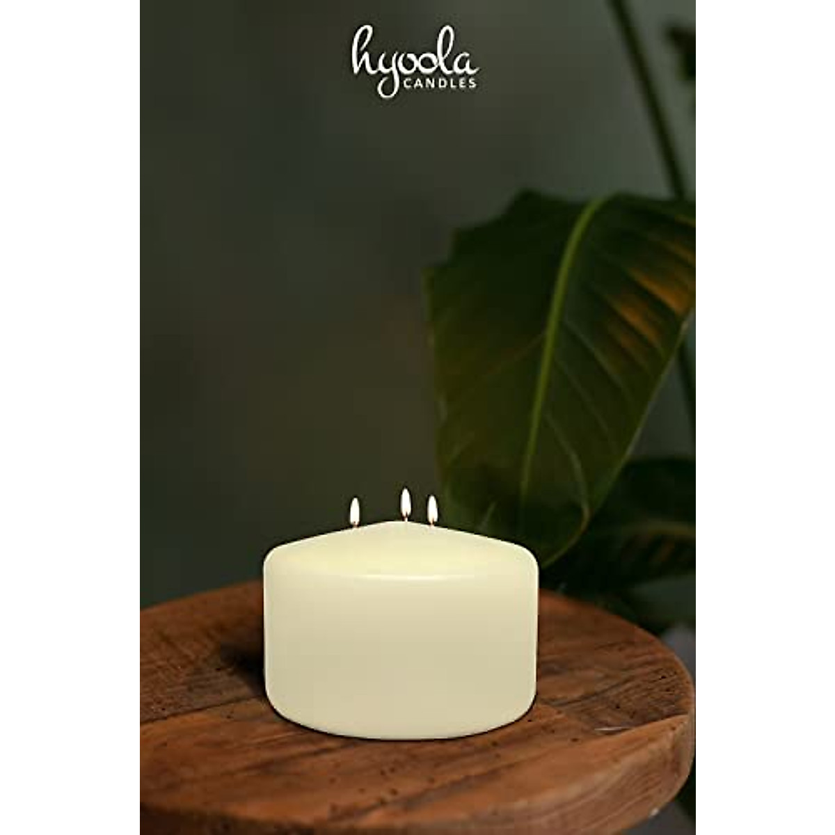 HYOOLA Ivory Three Wick Large Candle - 6 x 3 Inch - Unscented Big Pillar Candles - 62 Hour - European Made