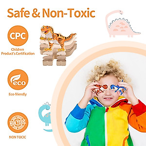 ACOUCB Wooden Dinosaur Stacking Toys for Kids 3-7, 16pcs Large Sensory Montessori Toys, Balance Competition Game Building Toys, Easter Basket Stuffers, Birthday Gift for Boys Girls