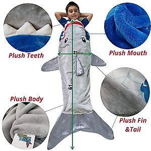 Shark Tail Animal Blanket for Boys. Soft Plush Shark Sleeping Bag Blanket for Kids with Gift Box. Blankie Fun Fin Gray. Snuggle Double-Sided Minky Fabric. Cozy for Boys Kids