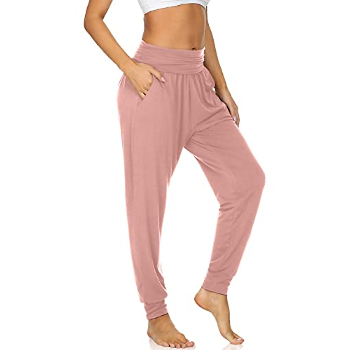 UEU Women's Cozy Yoga Joggers Pants Loose Workout Sweatpants Comfy Lounge Pants with Pockets (Pink, XXX-Large)