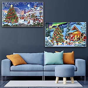 OFRKE 2 Pack 5D Diamond Art Painting,Large Christmas Diamond Painting Kits for Adults,DIY Full Drill Crystal Rhinestone Art and Craft,Gem Art Christmas Tree Painting with Diamond Home Wall(28X16inch)