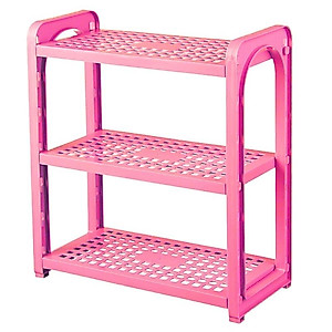 1PCS Three-Layer Storage Rack,Multifunctional Storage Rack Hollow Shelf Rack Adjustable Sundries Organizer for Kitchen Office(Pink)