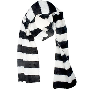 VIVIAN & VINCENT Fall Winter Ultra Soft Knit Striped Scarf for Women Men Boys Girls Christmas Black White
