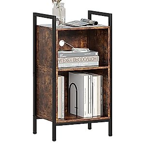 Yusong 3 Tier End Table, Tall Side Table with Storage Cabinets, Bedside Table Nightstand Small Bookcase for Small Space in Living Room, Bedroom, Office, Rustic Brown