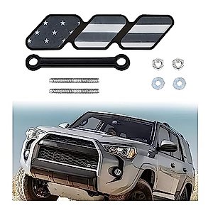 Kewucn Tri-Color Grille Badge Emblem Decoration Accessories, Auto Classic Retro Tri Color Stripe Decal Sticker, Car Truck Label Fits for Tacoma 4Runner Tundra Sequoia Rav4 Highlander (Black USA)
