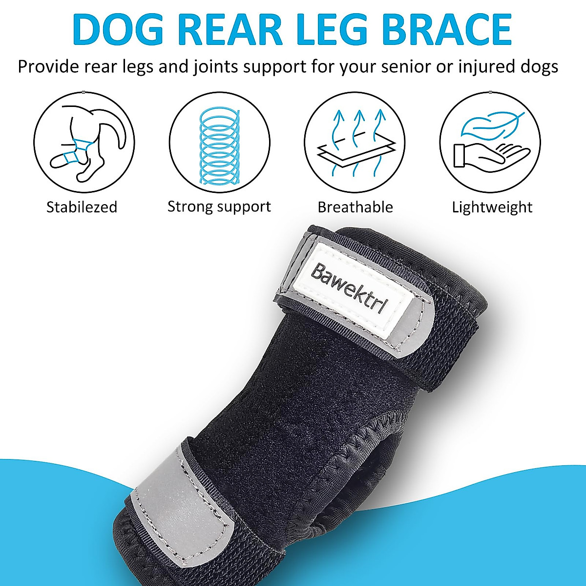 Dog Leg Braces for Rear Legs, Hock Brace for Back Legs with Metal Strips and Safety Reflective Straps for Short Legs, Joint Warps Support for Hind Legs Injuries Sprains Arthritis (XSmall)