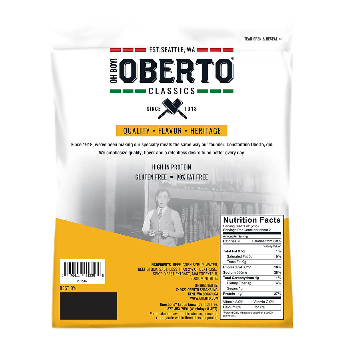 Oh Boy! Oberto Classics Thin Style Original Beef Jerky, 2.2 Ounce (Pack of 8)