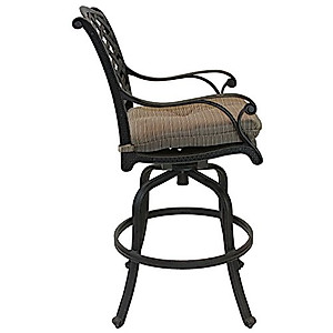 Nassau Outdoor Patio 4 Swivel Barstools 30" High Cast Aluminum Dark Bronze, Walnut Cushions