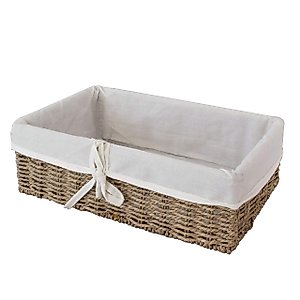 Natural Wicker Woven Storage Basket with Liner, Decorative Baskets and Bathroom Organizer for Living Room, Bathroom, Closet Organizer and Bath Beauty Products Organizer (Seagrass)