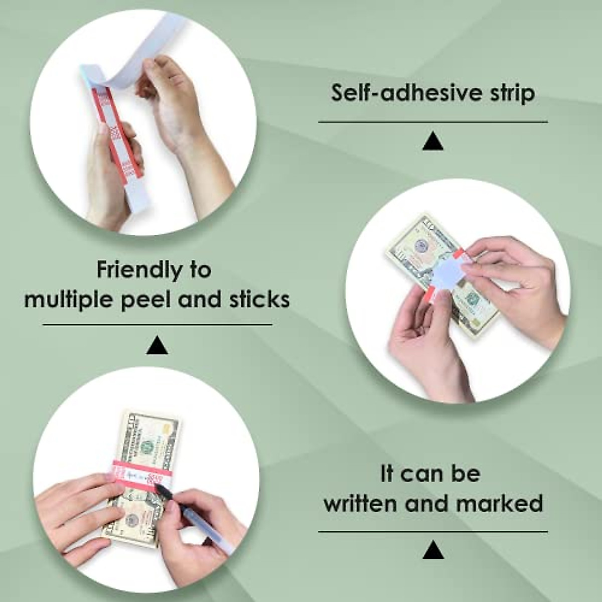 CASHTEK Money Bands for Cash,Money Wrappers for Bills Dollar,Self Adhesive Currency Straps,Pack of 400 Money Straps,ABA Standard Colors