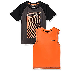 STX Little Boys Muscle Tank and T-shirt Set, Charcoal/Orange-SH55, 5/6