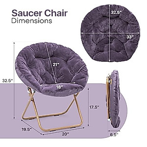 SFIHOME Foldable Oversized Moon Chair, Large Soft Lazy Cozy Comfortable Faux Fur Round Saucer Moon Chair for Teens and Adults, Purple