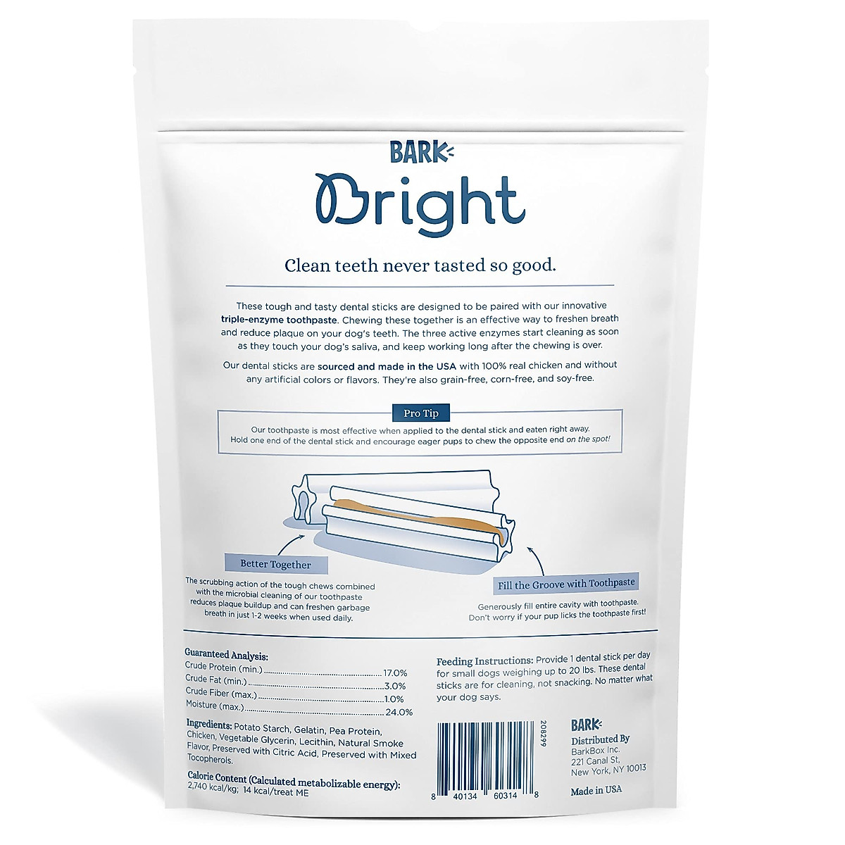 BARK Bright Dental Sticks for Small Dogs Chews, 5.82 oz., Count of 30