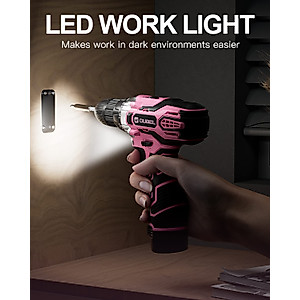 Drill Set, OUBEL 12V Cordless Drill Pink with 42 Acessories, Pink Power Drill Cordless with 3/8" Keyless Chuck, Built-in LED, 2 Variable Speed, Pink Drill for DIY Home Projects, Around the House