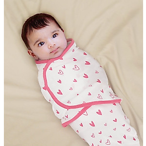 100% Organic Cotton Swaddle Blanket Baby Girl Infant Sleep Sack Wrap, Adjustable Infant Swaddle Wrap Newborn Babies Small 0-3 Months. (Hearts and Flowers 3 Pk)