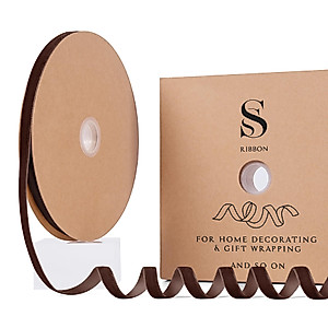 Utehilly Brown Christmas Velvet Ribbon for Tree, Gift Wrapping, Flower Bouquet, Wreath Decorations, Bow Making 3/8'', 25 Yards