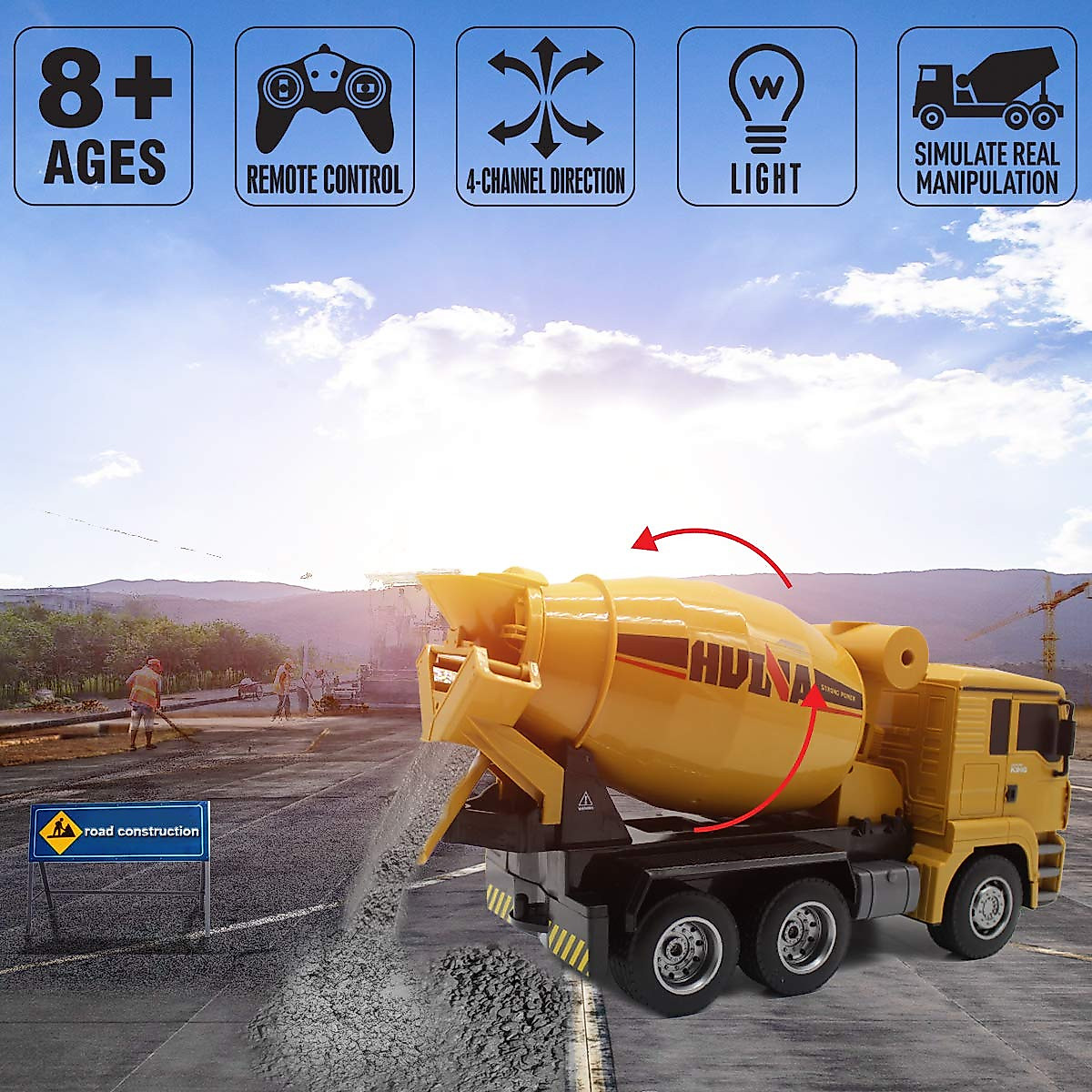 Fistone RC Cement Mixer Truck 6 Channel 1/18 Scale Auto Dumping Construction Vehicle Toy for Kids Boys Age 8 10 12 Years Old