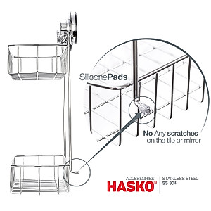 HASKO accessories - Shower Caddy with Suction Cup - 304 Stainless Steel 2Tier Basket for Bathroom - Rustproof (Chrome)