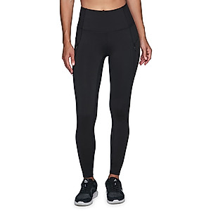 RBX Women's Fleece Lined Legging with Zip Pockets Full Length Outdoor Fleece Legging Zipper Pocket Solid Black S