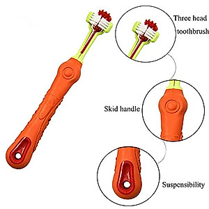 Orgrimmar 2 Pcs Three Sided Pet Toothbrush Dog Brush Addition Bad Breath Tartar Teeth Care Dog Cat Cleaning Mouth