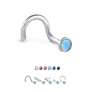 316L Surgical Steel Right Nose Screw Nose Stud Ring 2mm Faux LightBlue Opal Stone 20G