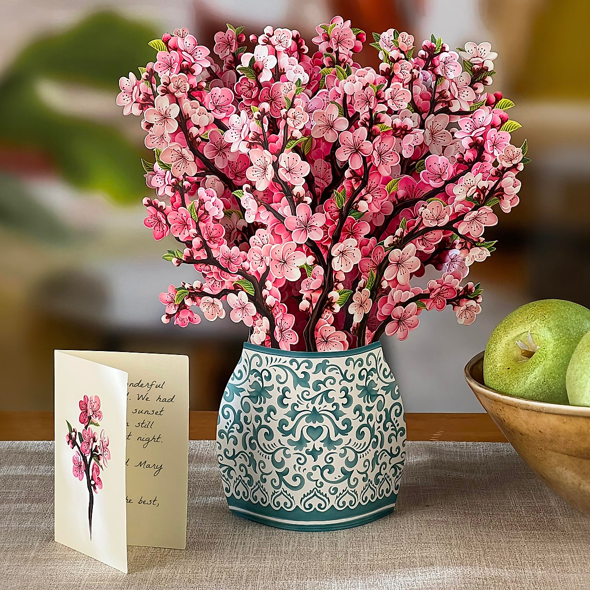 Freshcut Paper Pop Up Cards, Cherry Blossoms, 12 inch Life Sized Forever Flower Bouquet 3D Popup Greeting Cards with Note Card and Envelope - Cherry Blossoms
