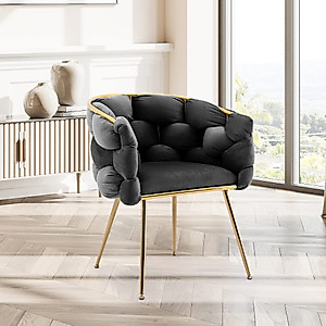 INMOZATA Velvet Chair Modern Dining Chair with Gold Legs, Upholstered Accent Chairs for Dining Room, Kitchen, Vanity, Living Room,Black