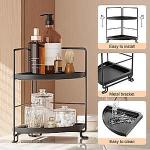 NLBTW 2 Tier Corner Bathroom Countertop Organizer, Stackable Storage Shelf for Vanity Makeup Perfume Shelf, Kitchen Spice Rack or Bedroom Small Object Storage Standing Counter (Black & Black)