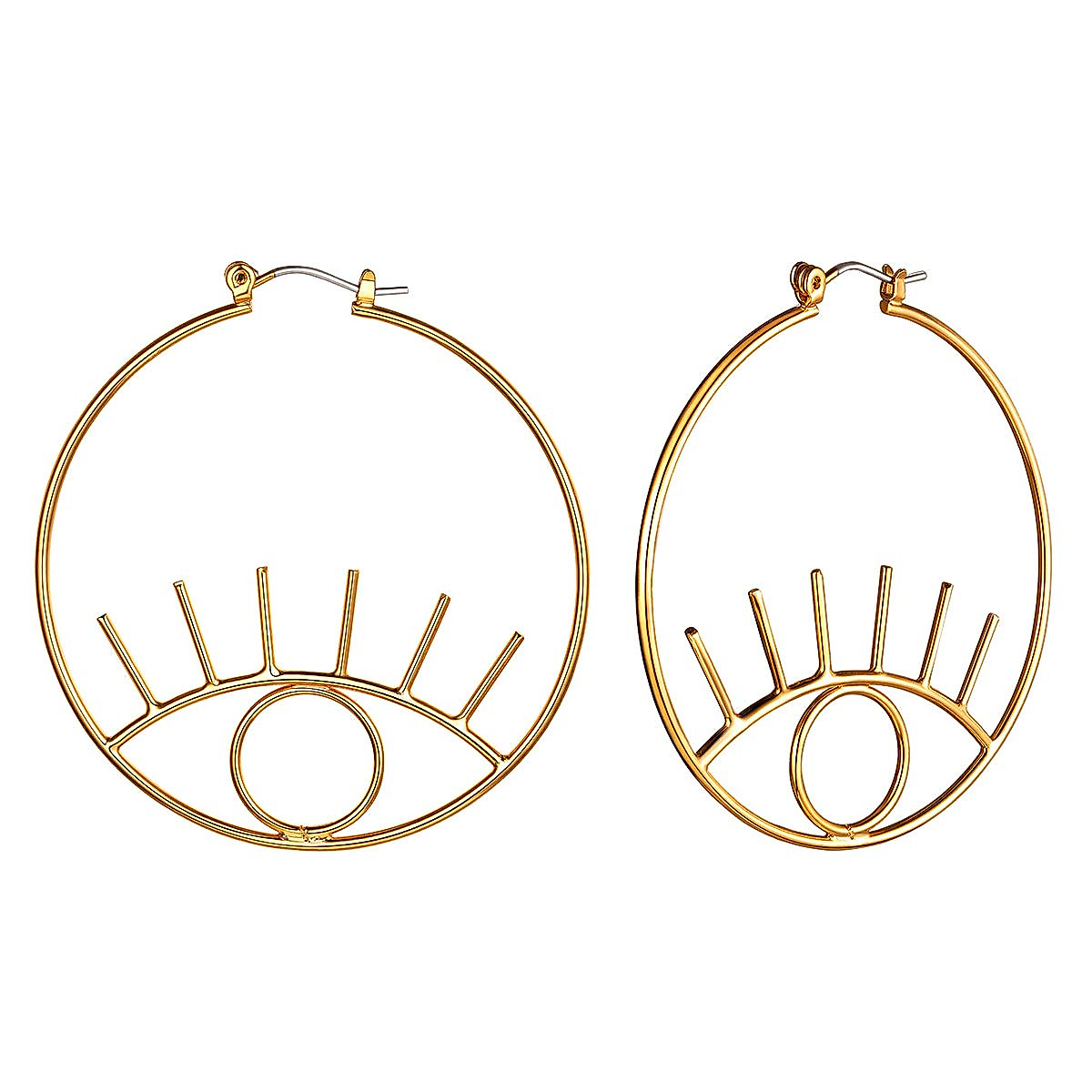 FOCALOOK Gold Eye Earrings for Women 18K Gold Plated Dangle Abstract Evil Eye Hoop Earrings
