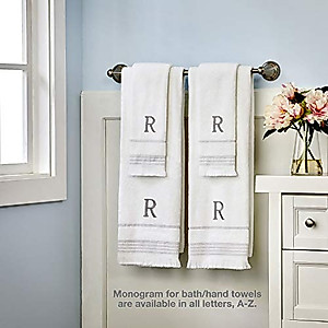 SKL Home Casual Monogram Hand Towel Set, F, 16x26, White 2 Count