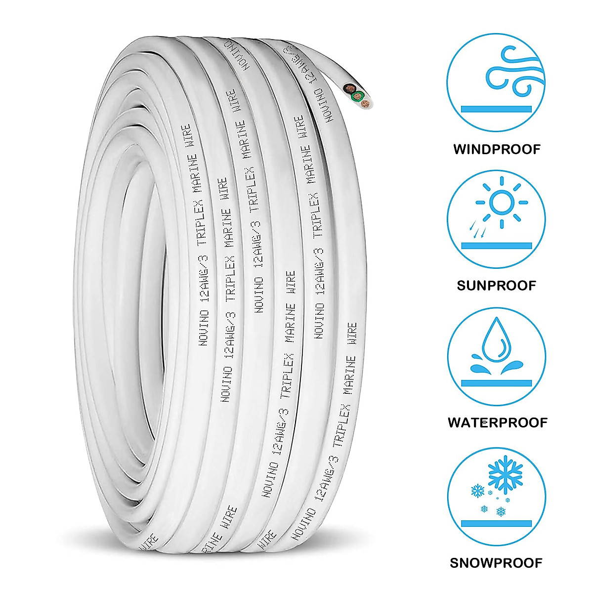 12 Gauge Marine Wire 12/3 12AWG Marine Grade Wire Triplex Tinned Copper Boat Cable,12 Gauge OFC Oxygen Free Copper Cable for Automotive RV Boat Speaker Solar Outdoor - 50ft