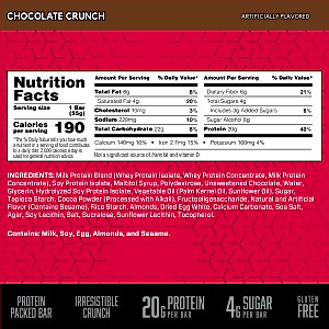 BSN Protein Crisp Bar, Protein Snack Bars, Crunch Bars with Whey Protein and Fiber, Gluten Free, Chocolate Crunch, 12 Count (Packaging May Vary)