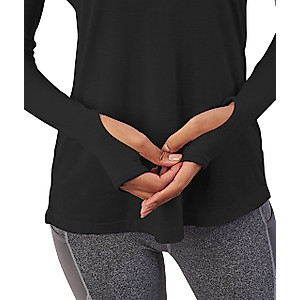 Bestisun Womens Long Sleeve Yoga Tops Workout Shirts Yoga Clothes Tunic Workout Tops with Thumb Hole Black M