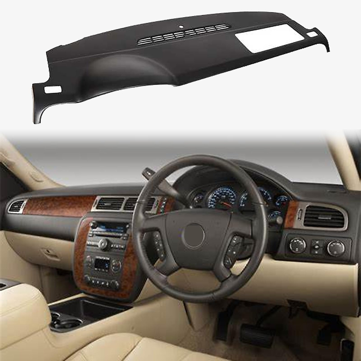 MIKAAUTO MIKA Dash Board Cover Cap Overlay Compatible with Chevy 07 14 Tahoe Silverado LTZ Sierra SLT Tahoe Avalanche Suburban Yukon Denali XL Molded wo Dash Speaker Matte Black