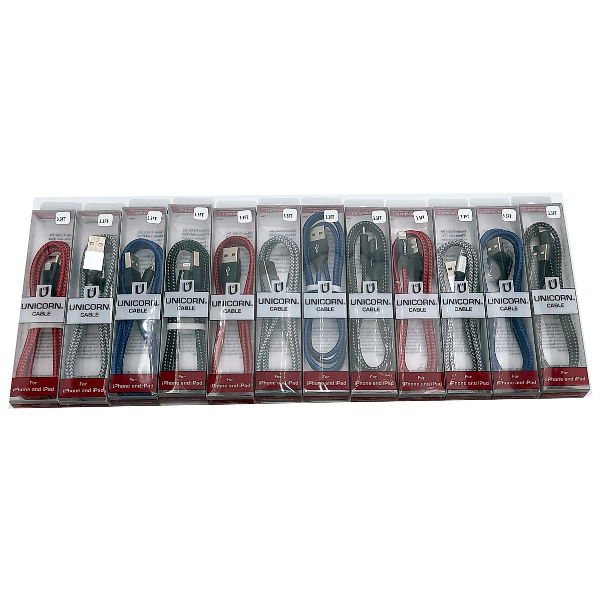 (50-Packs) Unicorn's Supreme USB Cables Compatible with iPhone Plug Charging Cable + Sync (3.3ft/1m) Nylon Braided Wholesale Bulk Lot