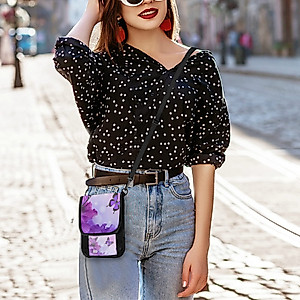 Women Small Crossbody Bag Purple Butterfly for Cellphone Purse Wallet with Card Slots Removable Strap(226na7a)