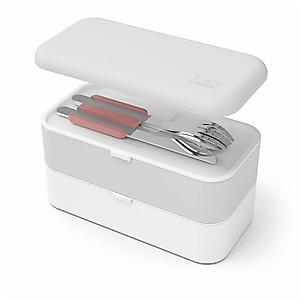 MONBENTO - Cutlery Set MB Slim Box Flamingo for Lunch Box - 3 Pieces Fork Knife Spoon - Flatware Set Work Lunch Packing - Suitable for MB Original & MB Square - Stainless Steel - Pink