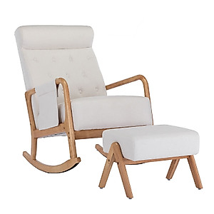 GNIXUU Glider Chair with Ottoman, Rocking Chair for Nursery, Upholstered Fabric Rocking Armchair Indoor with High Backrest for Living Room(Pink)