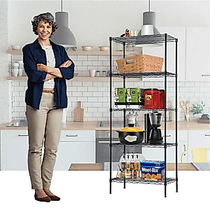 TYNB 5 Tier Steel Wire Shelf Metal Storage Rack NSF Commercial 14' D x 24' W x 60' H 750Lbs Adjustable Leveling Feet Wire Shelving Unit for Office Restaurant Kitchen Pantry Rack Black