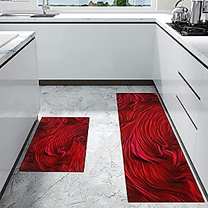 Abstract Art Kitchen Mats 2 PCS Anti-Fatigue Kitchen Rugs, Non Slip Kitchen Rugs and Mats Cushioned Standing Desk Mat Floor Mats for Home,Sink,Office,Kitchen, Red Liquid Artistic Texture