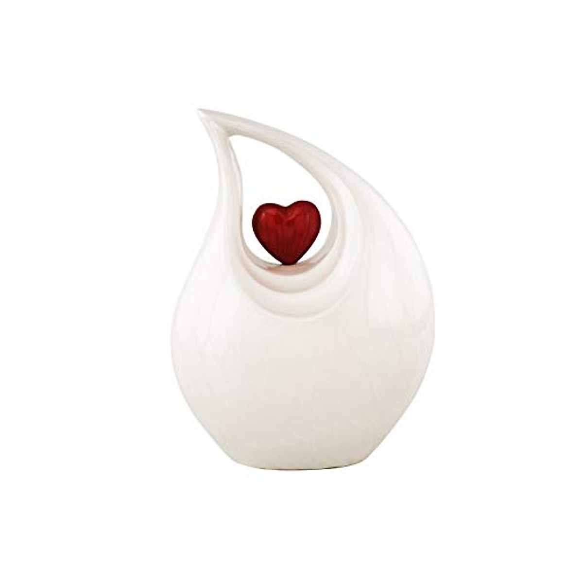 Cremation Urn Heart of Love Urn for Human Ashes – Cremation Urn for Funeral, Columbarium or Home, Cremation Urns for Human Ashes.220cubic inch- with Velvet Bag. (White Red Heart Large)