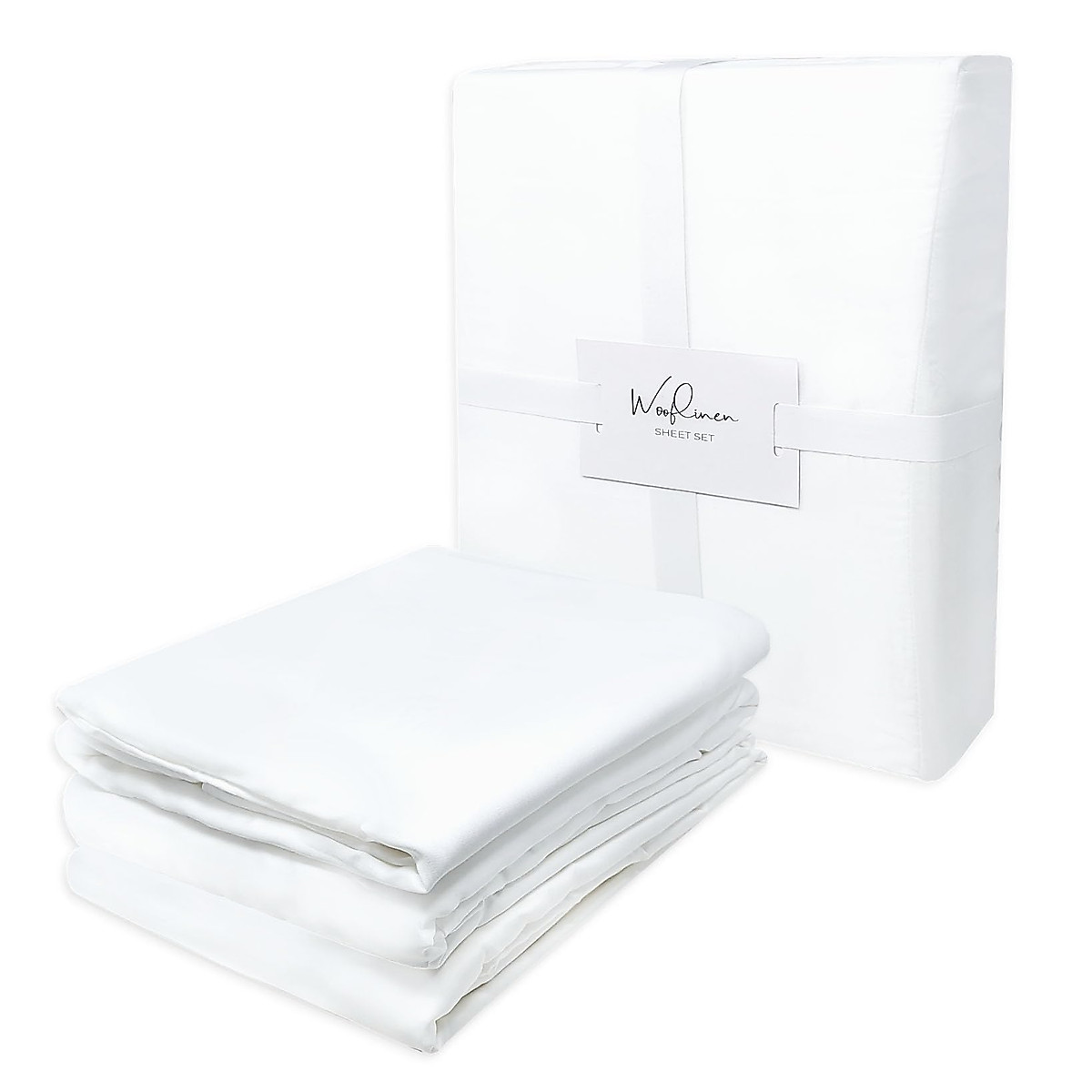 Wooflinen Premium 100% Viscose Derived from Bamboo 4pc Sheet Set - Full - Deep Pocket Fitted up to 16 Inch - Breathtakingly Soft and Cool Sheets in Matte White