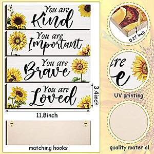 4 Pcs Sunflowers Inspirational Wall Decors Sunflower Gifts for Woman You Are Kind Wall Art Rustic Wood Sign Hanging Decoration for Living Room Bedroom Bathroom Door Decor (Inspirational Sunflower)