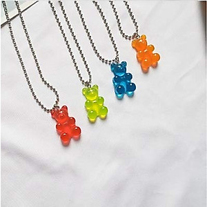 10 Pcs Colorful Resin Gummy Bear Pendant Necklace Cute Transparent Rainbow Candy Color Bear Chain Necklaces Accessories Lovely Twinkling Animal Punk Party Jewelry for Women Gifts