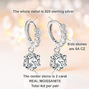 2-6CT Moissanite Hoop Earrings for Women, 6P D Color Ideal Cut 925 Sterling Silver Simulated Diamond Dangle Earrings with Certificate of Authenticity (4CT)