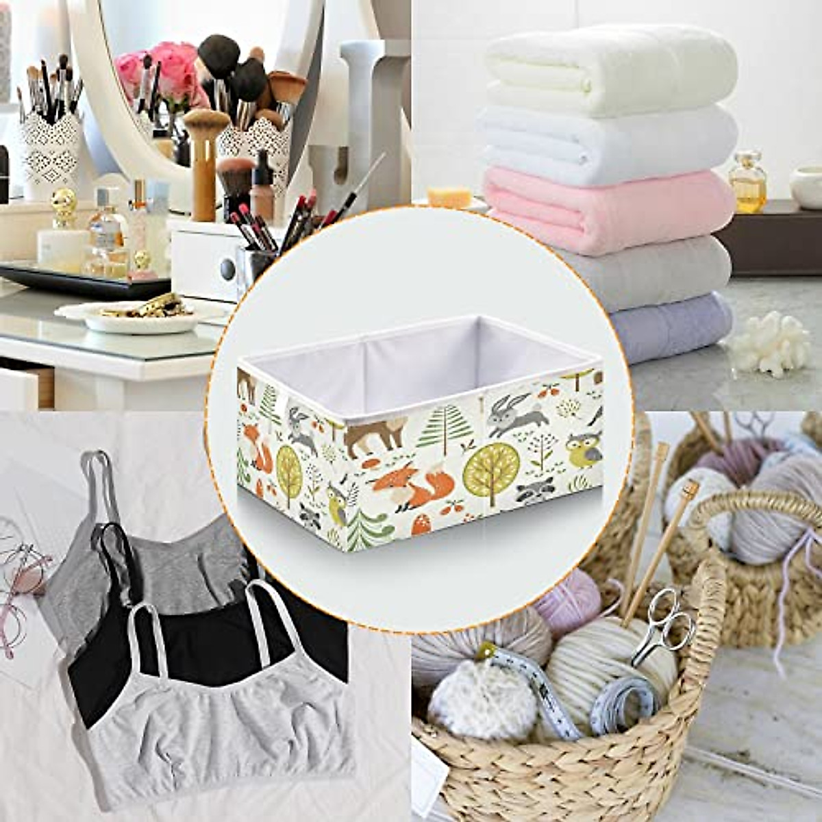 Kigai Owl Fox Rabbit Cube Storage Bins - 11x11x11 In Large Foldable Storage Basket Fabric Storage Baskes Organizer for Toys, Books, Shelves, Closet, Home Decor